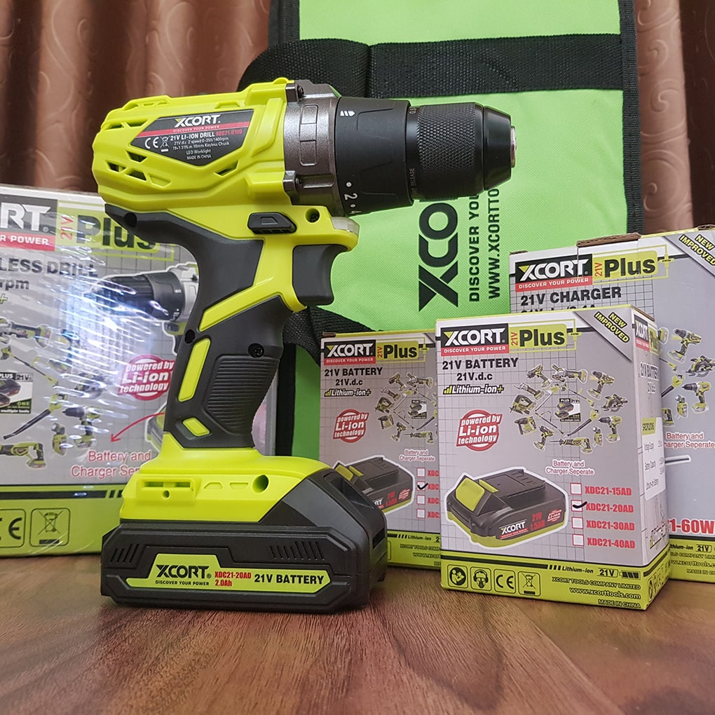 Máy Khoan Pin,Máy Bắn Vít Pin 21V XCORT Gồm 1 Pin 1 Sạc Nhanh Kèm Túi Dụng Cụ